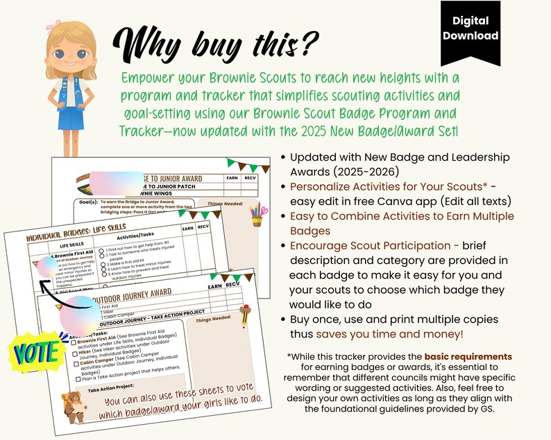 Personalize Brownie Scout Badge Tracker Editable Scout Badge Checklist ...