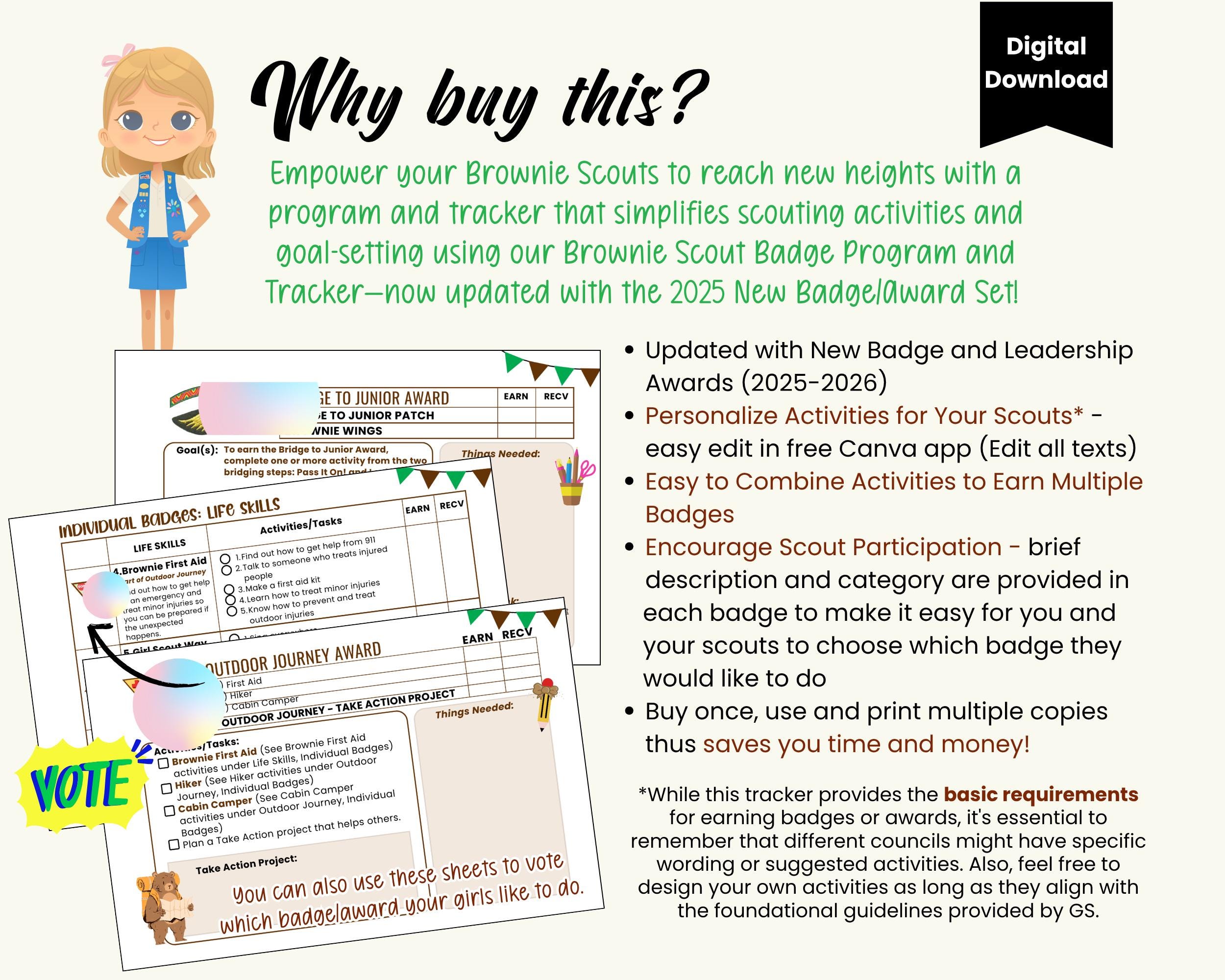 Personalize Brownie Scout Badge Tracker Editable Scout Badge Checklist ...