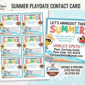 Editable Playdate Cards Template, Custom Playdate Contact Card for Kids ...