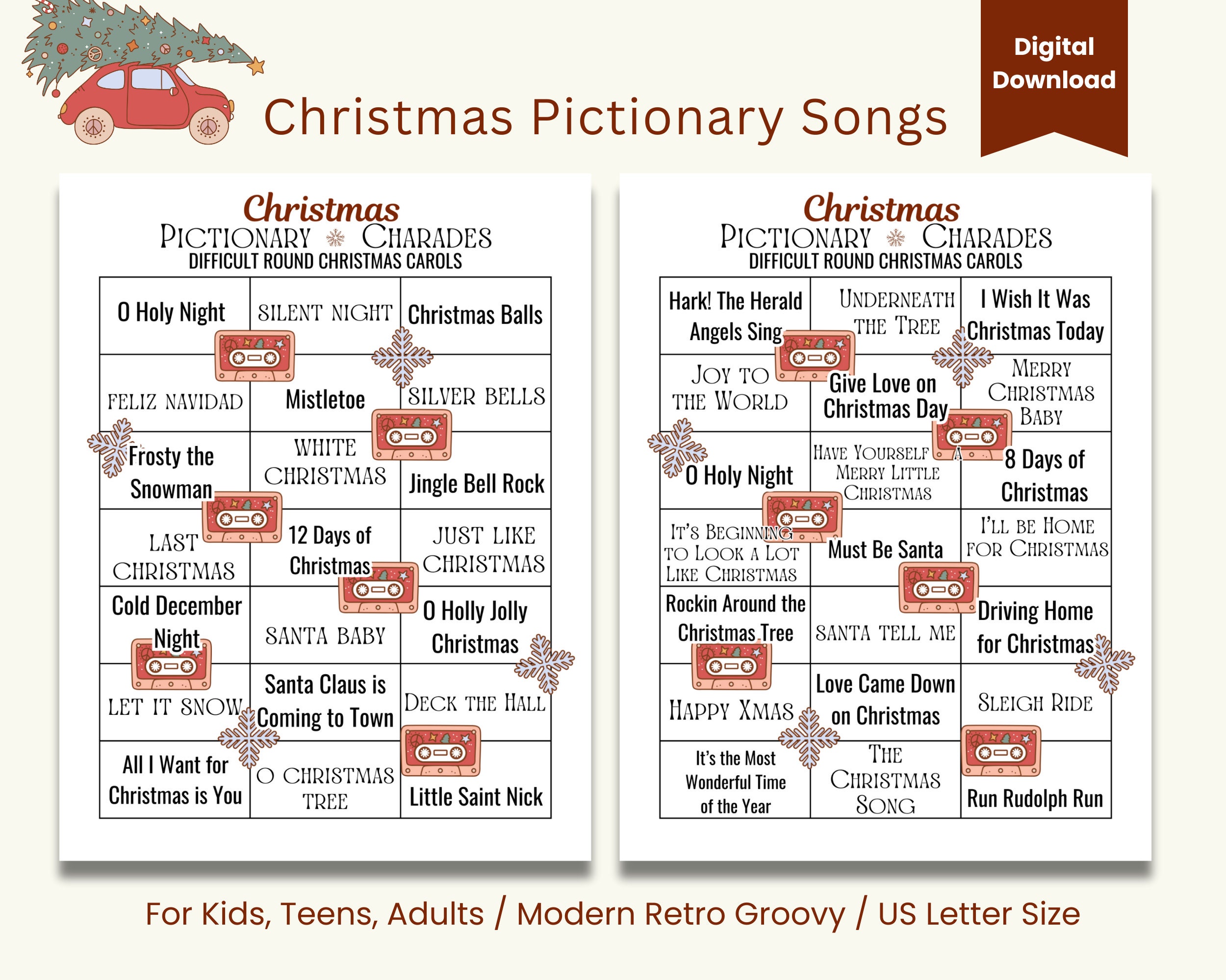 Christmas Pictionary Cards, Christmas Pictionary Songs Charades Cards ...