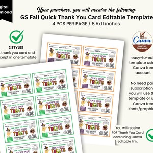 Editable Girl Scout Fall Product Quick Thank You Card Fall Treat ...
