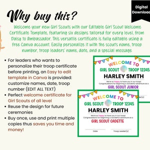 Editable Girl Scout Welcome Certificate Daisy to Ambassador, Welcome to ...
