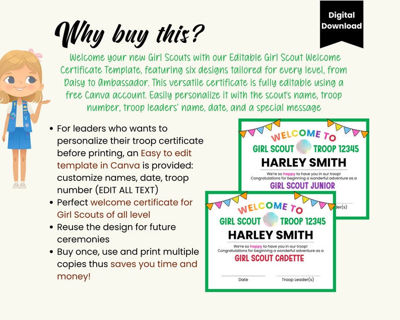 Editable Girl Scout Welcome Certificate Daisy to Ambassador, Welcome to ...