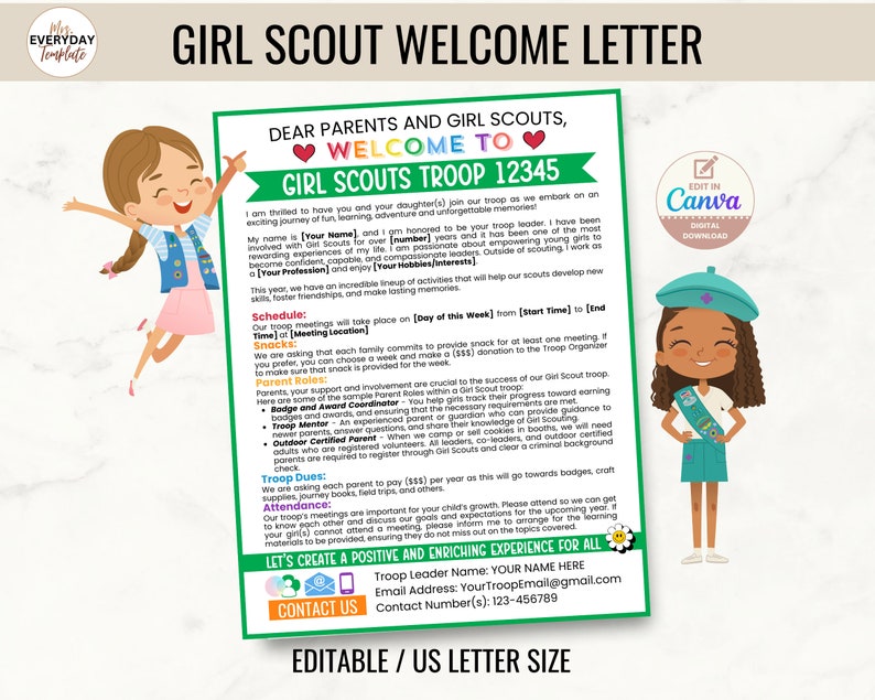 Editable Girl Scout Welcome Letter to Parents and Scouts, Scout Troop ...