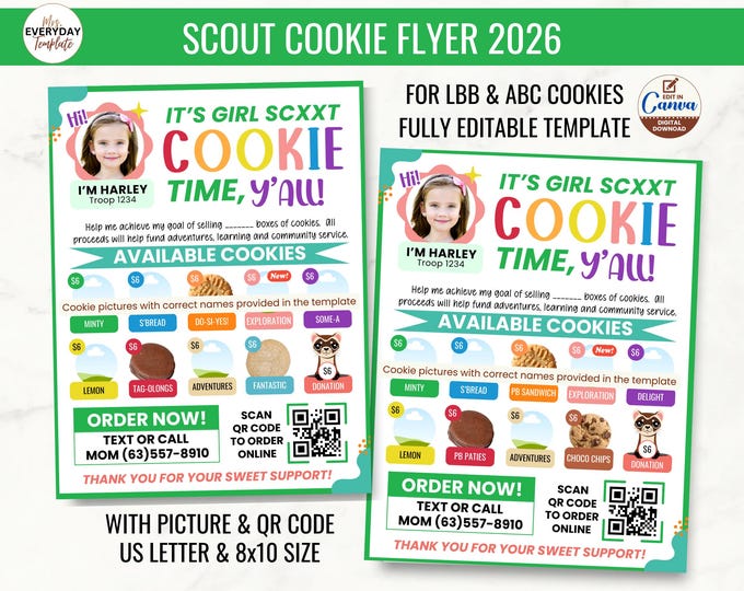 Editable Scout Cookie Receipt 2026 for LBB & ABC Cookie Thank You Gift ...
