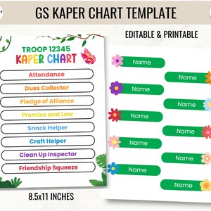 Editable Girl Scout Kaper Chart Template With Name Label, Girl Scout ...
