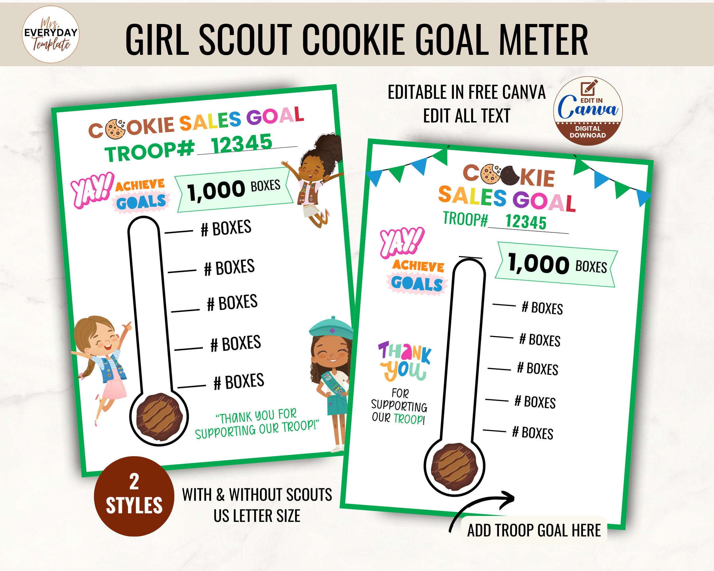 Editable Girl Scout Cookie Sales Goal Chart Cookie Booth Display Sign ...