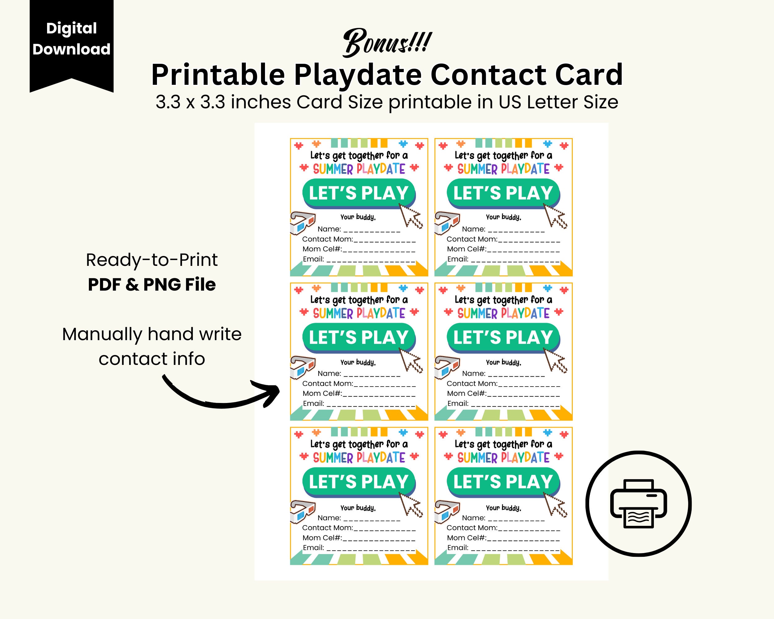 Editable Playdate Contact Card for Kids, Playdate Cards Template Keep ...