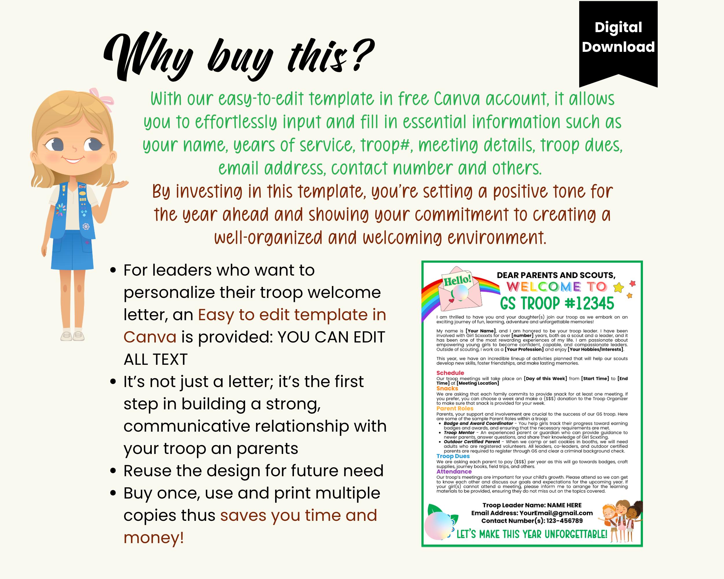 Editable Sc0ut Welcome Letter to Parents and Sc0uts, Troop Leader ...