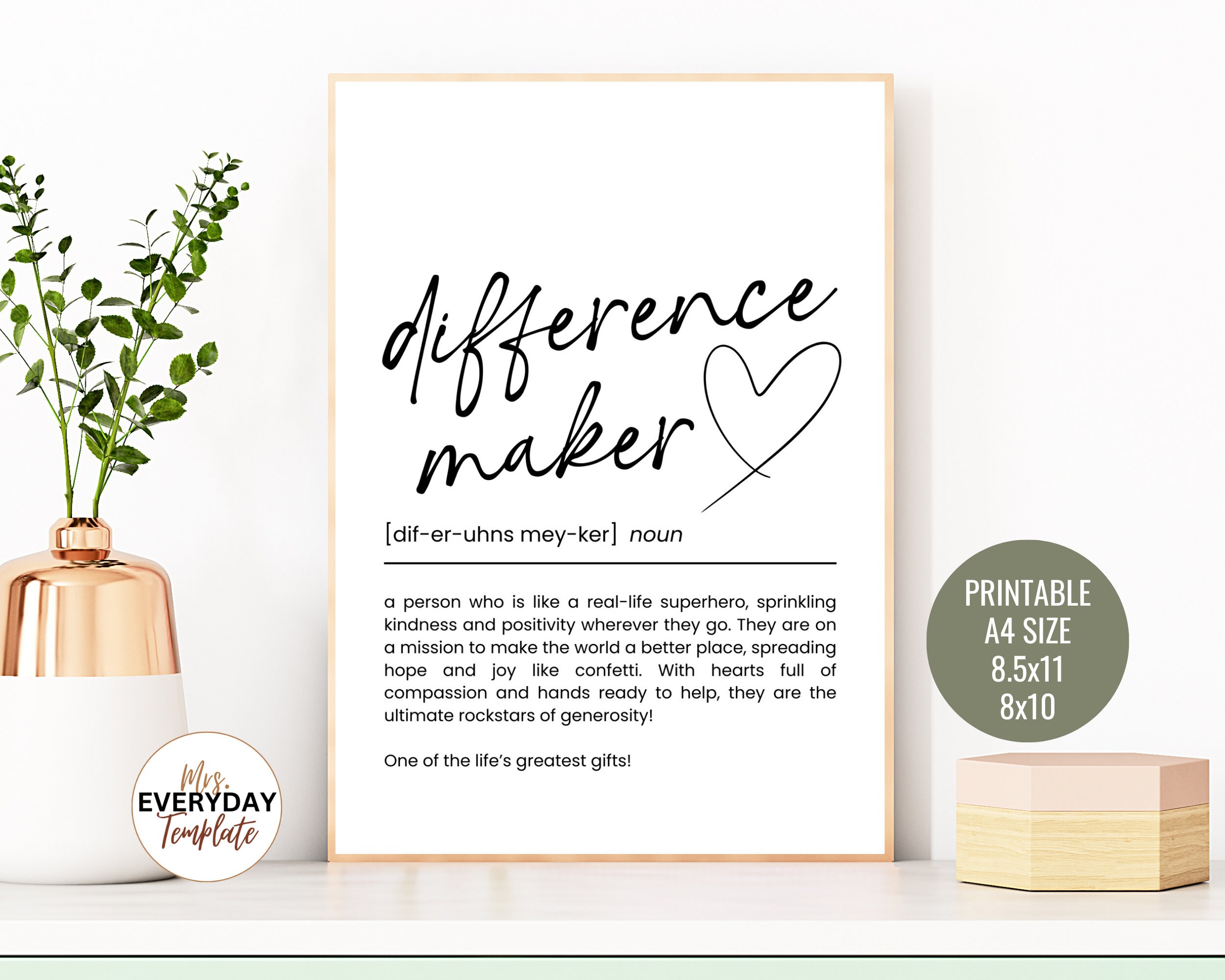 Volunteer Teacher Appreciation Gift Difference Maker Sign for School ...
