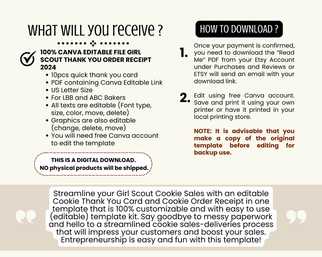 Girl Scout Cookie Quick Thank You Note Card 2024 W/ Cookie Order ...