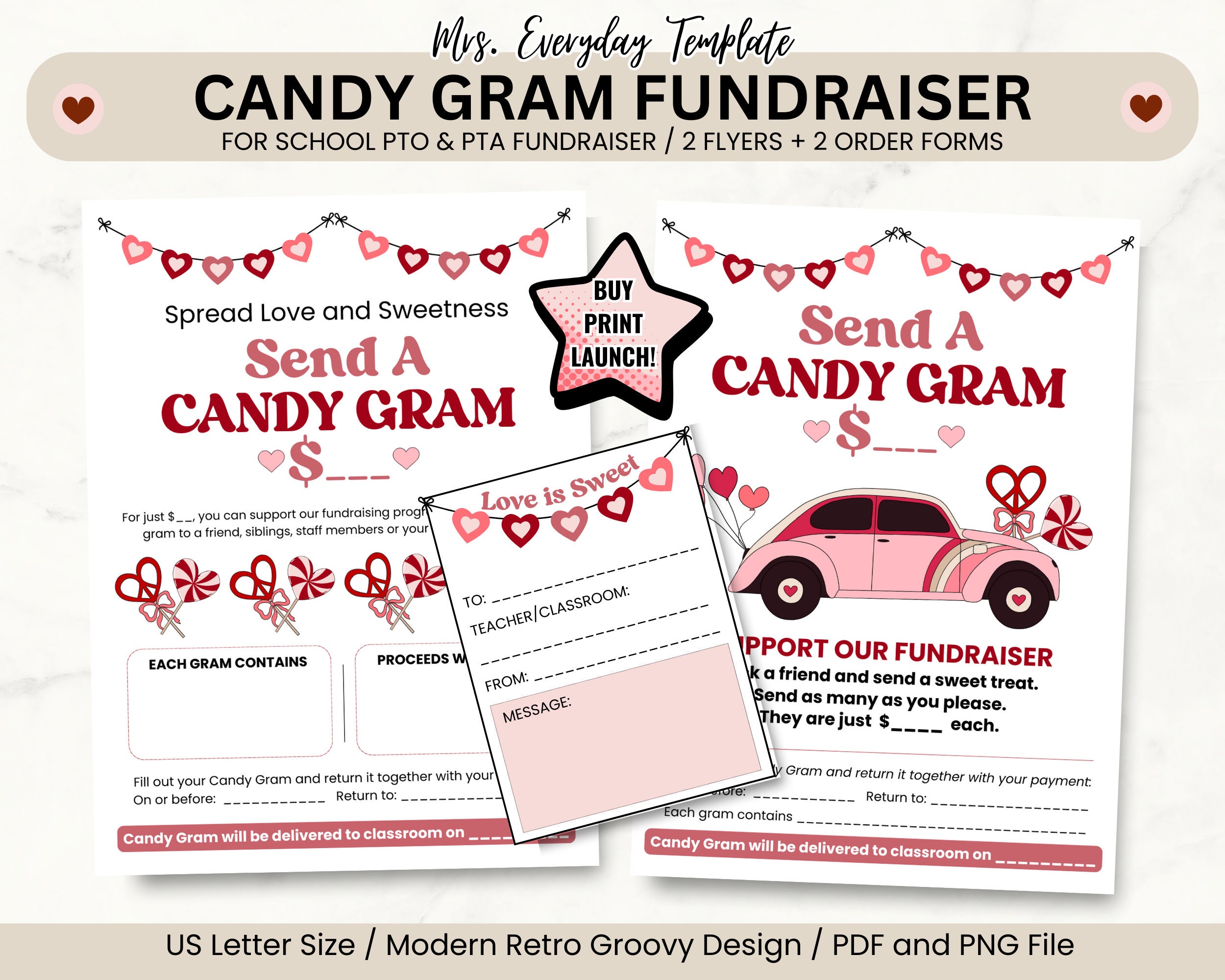 Holiday Candy Cane Gram Printable Valentines Day Candy Gram Fundraiser ...