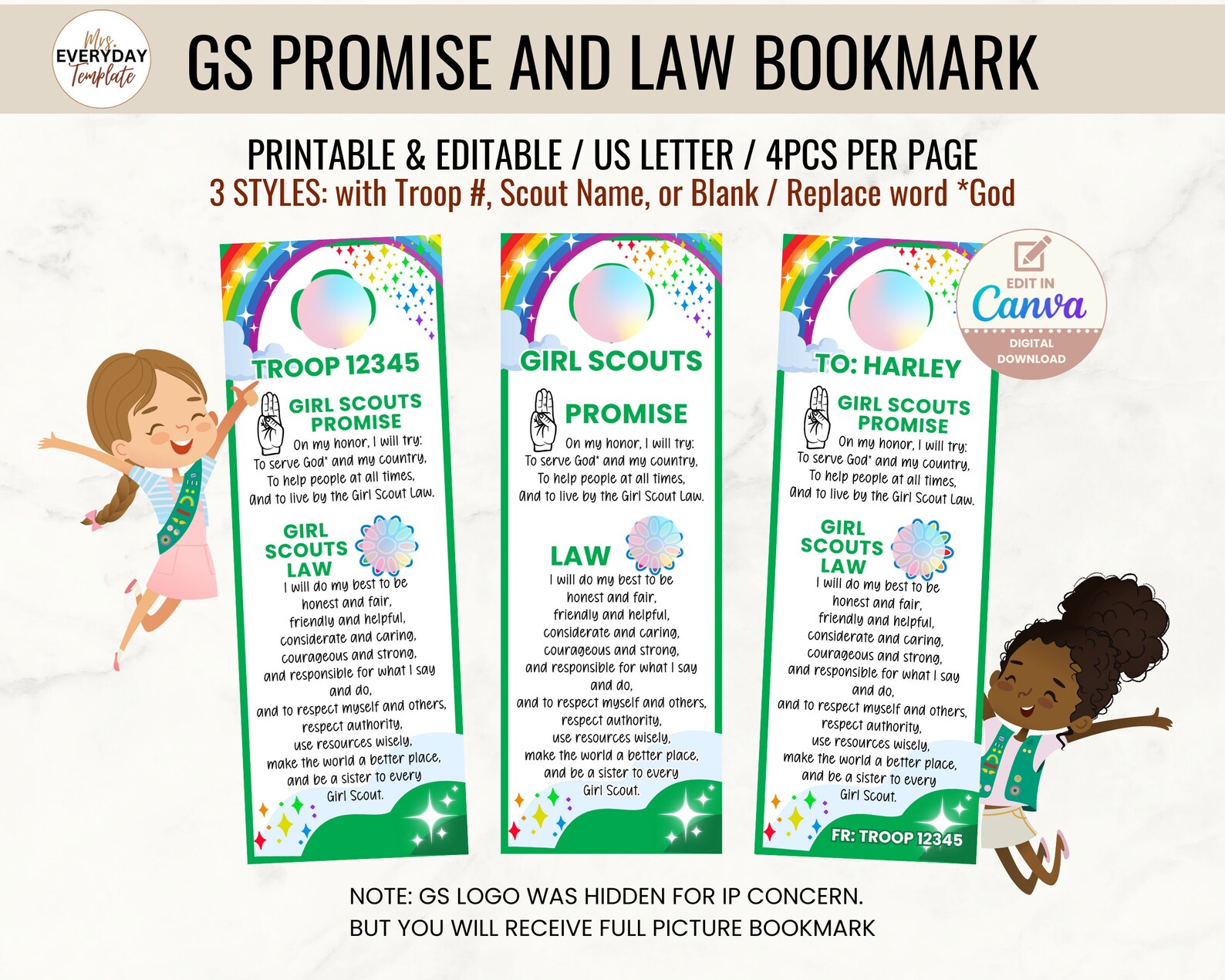 Editable Girl Scout Bookmark Template, Scout Troop Leader Printable ...