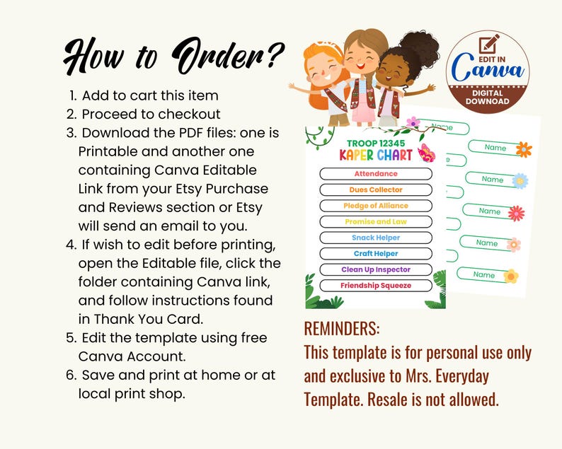Editable Scout Kaper Chart Template With Name Label, Scout Troop Leader ...