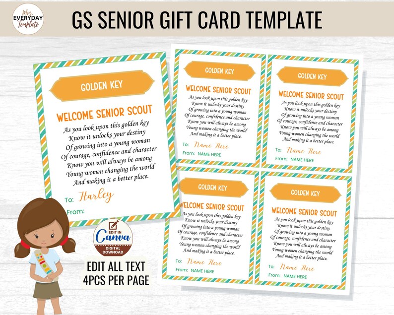 Scout Bridging Gift Tag Personalized Senior Scout Golden Key Poem Gift ...