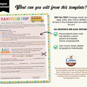 Editable Field Trip Permission Slip & Receipt Form (canva Template) - Etsy