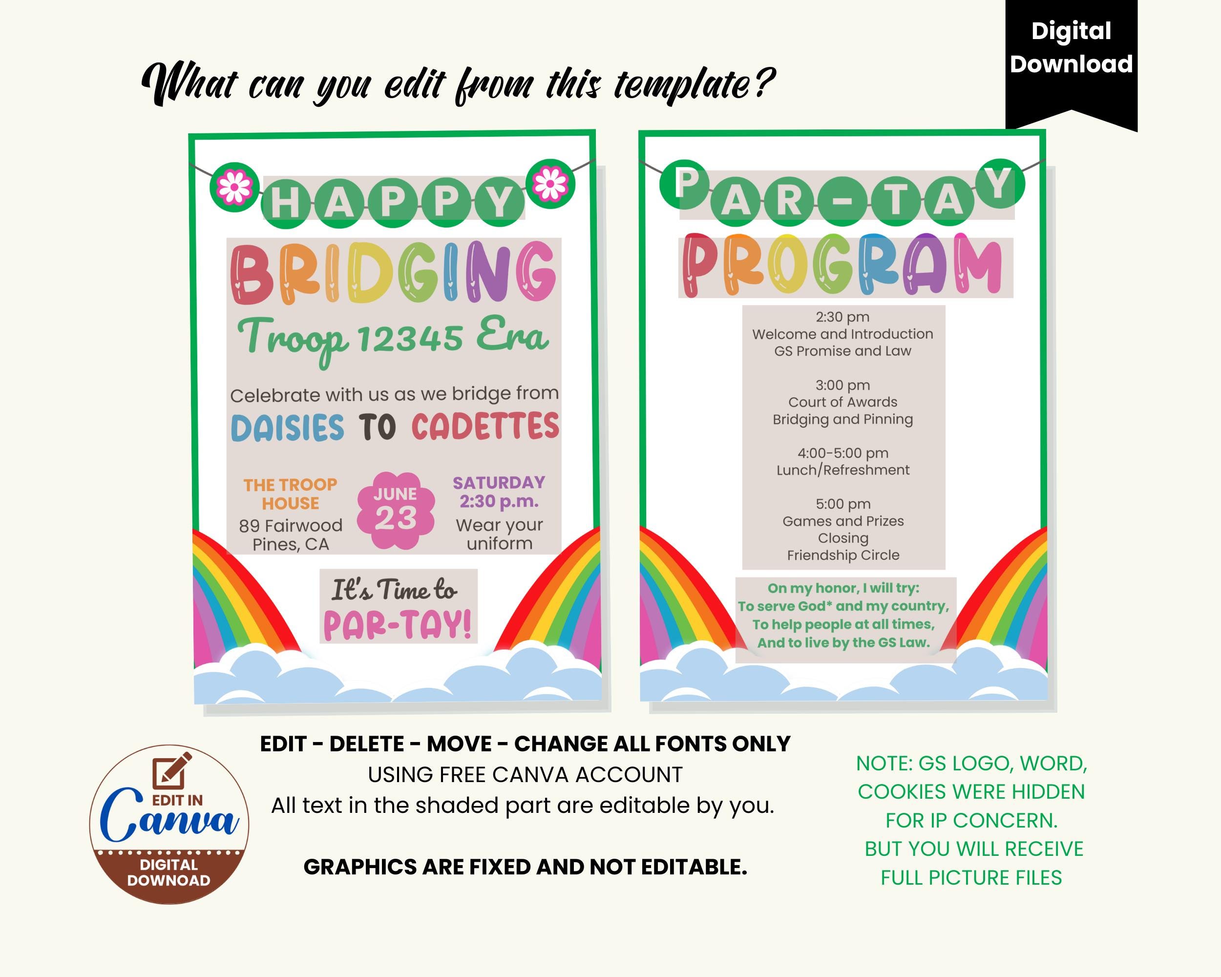 Scout Bridging Ceremony Invites + Party Program Editable Graduation ...