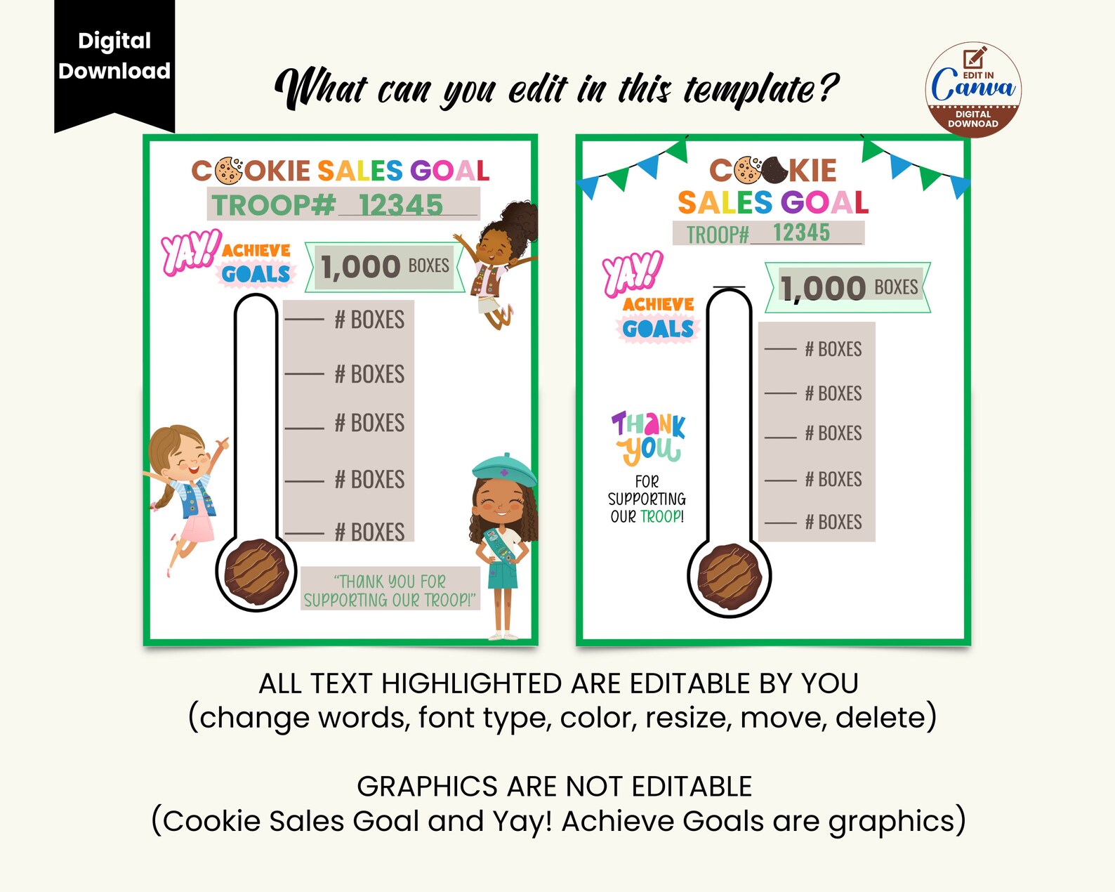 Editable Girl Scout Cookie Sales Goal Chart Cookie Booth Display Sign ...