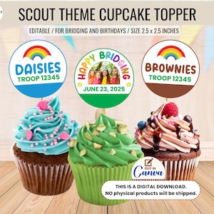 Scout Bridging Cupcake Topper Editable Troop Keepsake Pin Template for ...