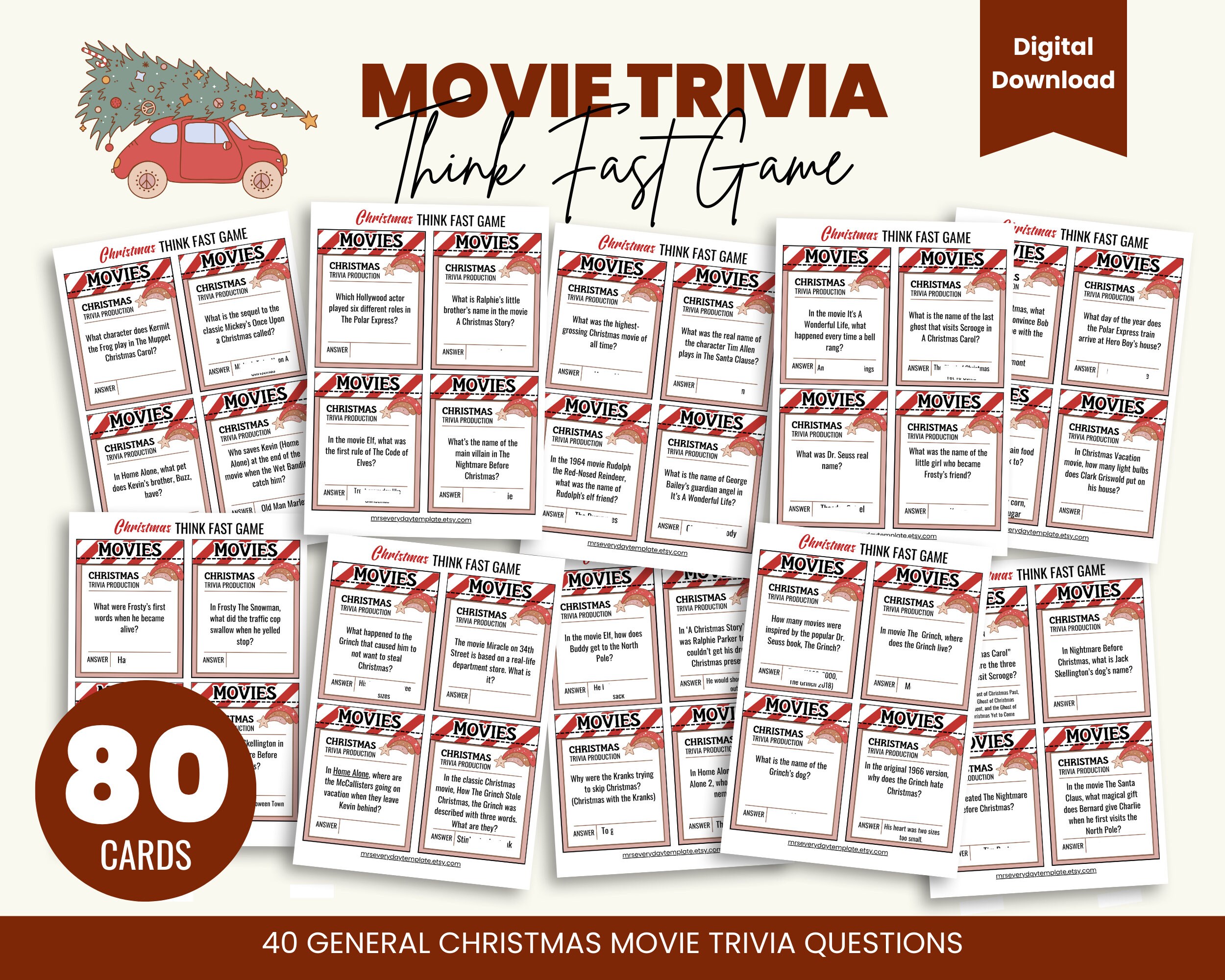 Christmas Movie Trivia Games Printable, Think Fast Game, Festive Trivia ...