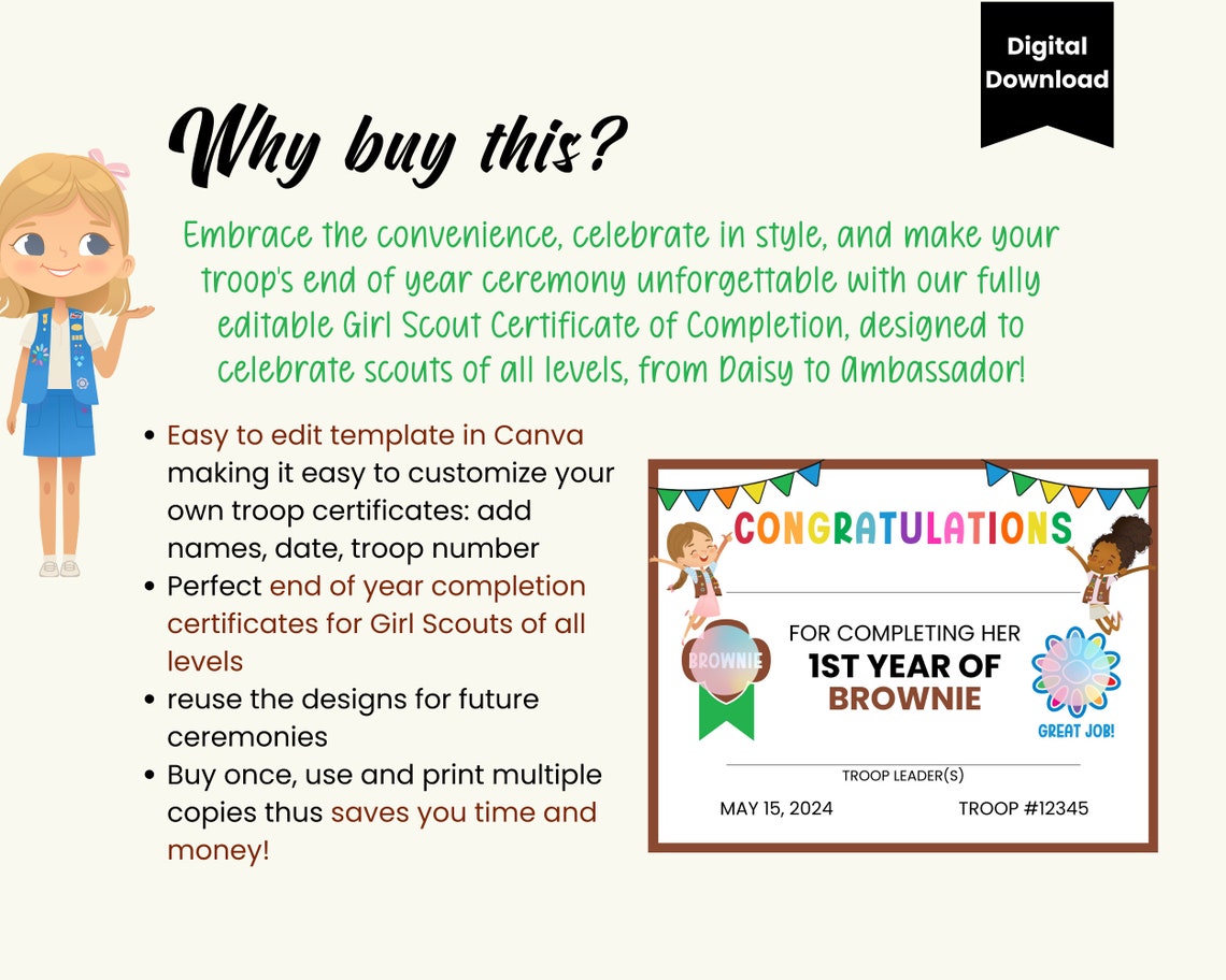 Editable Girl Scout Certificate of Completion From Daisy to Ambassador ...