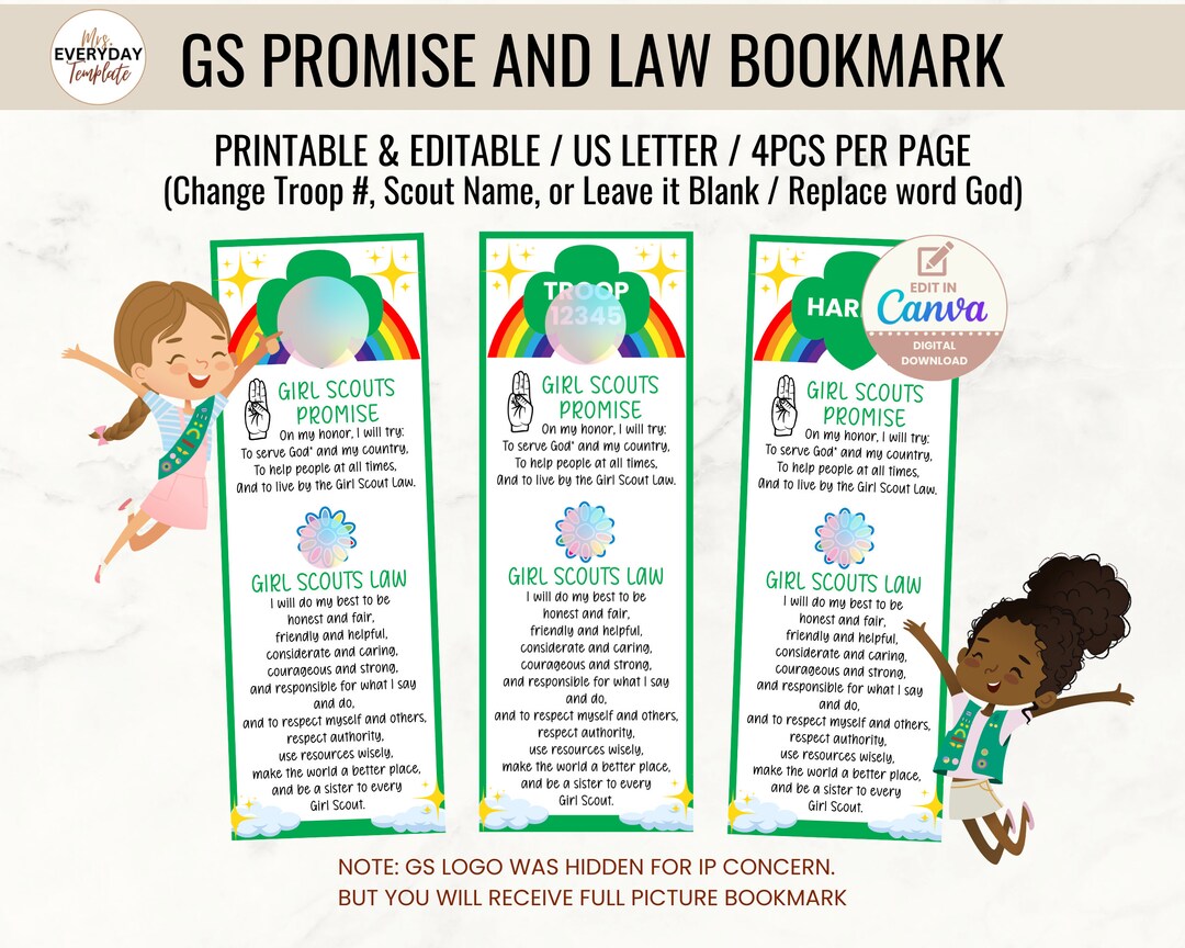Editable Girl Scout Bookmark Template, Scout Troop Leader Printable ...