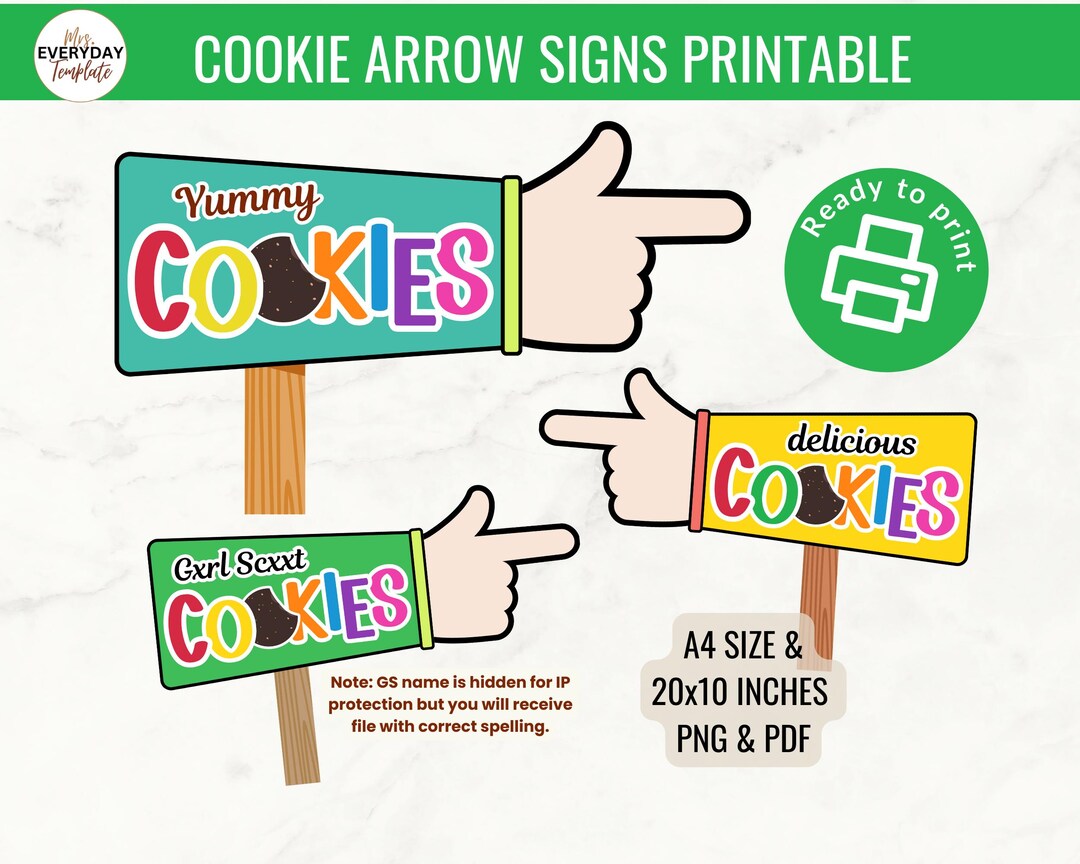 Scout Cookie Arrow Signs Printable Booth Display Decorations Cookies ...