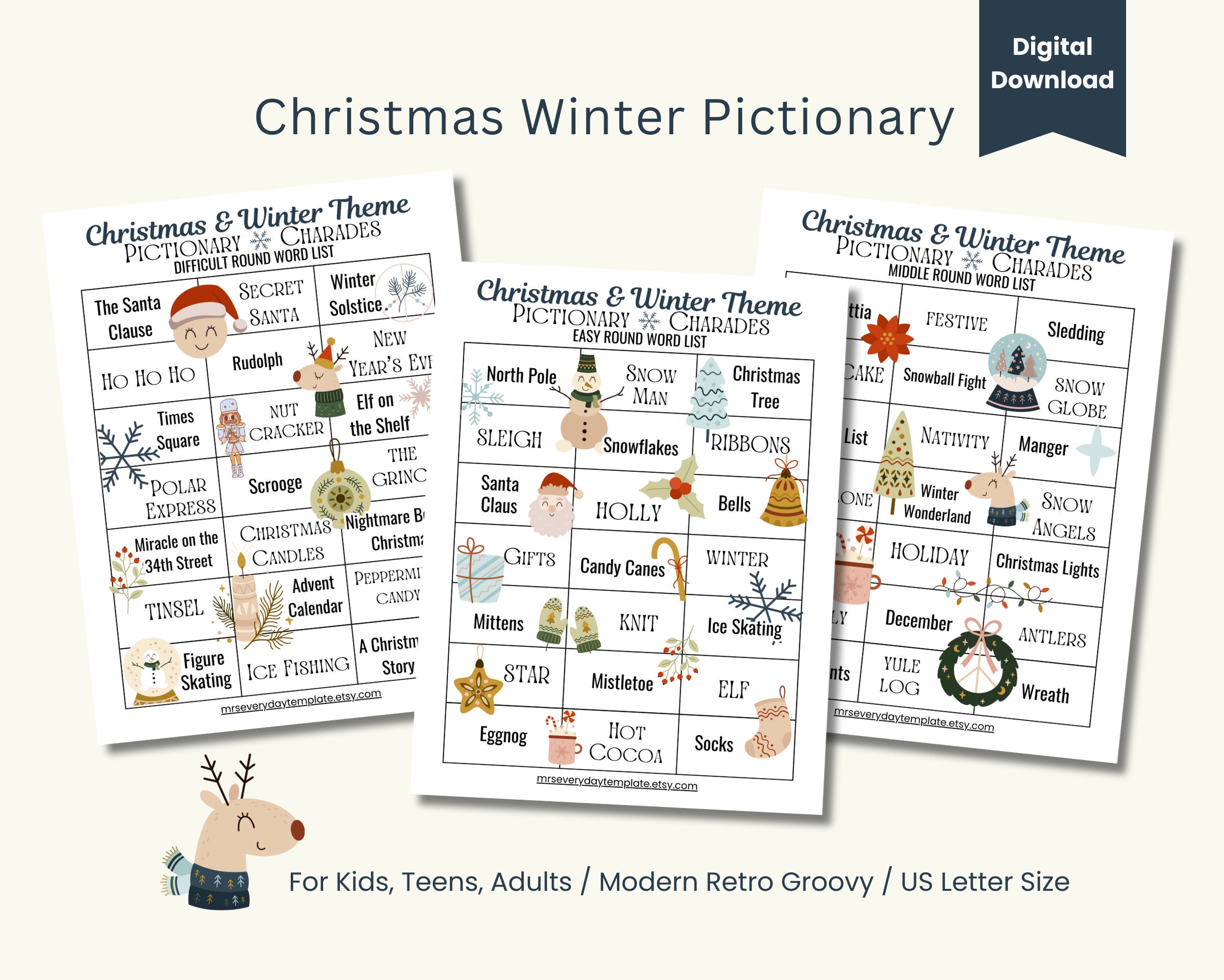 Christmas Winter Pictionary Cards Printable, Christmas Pictionary Songs ...