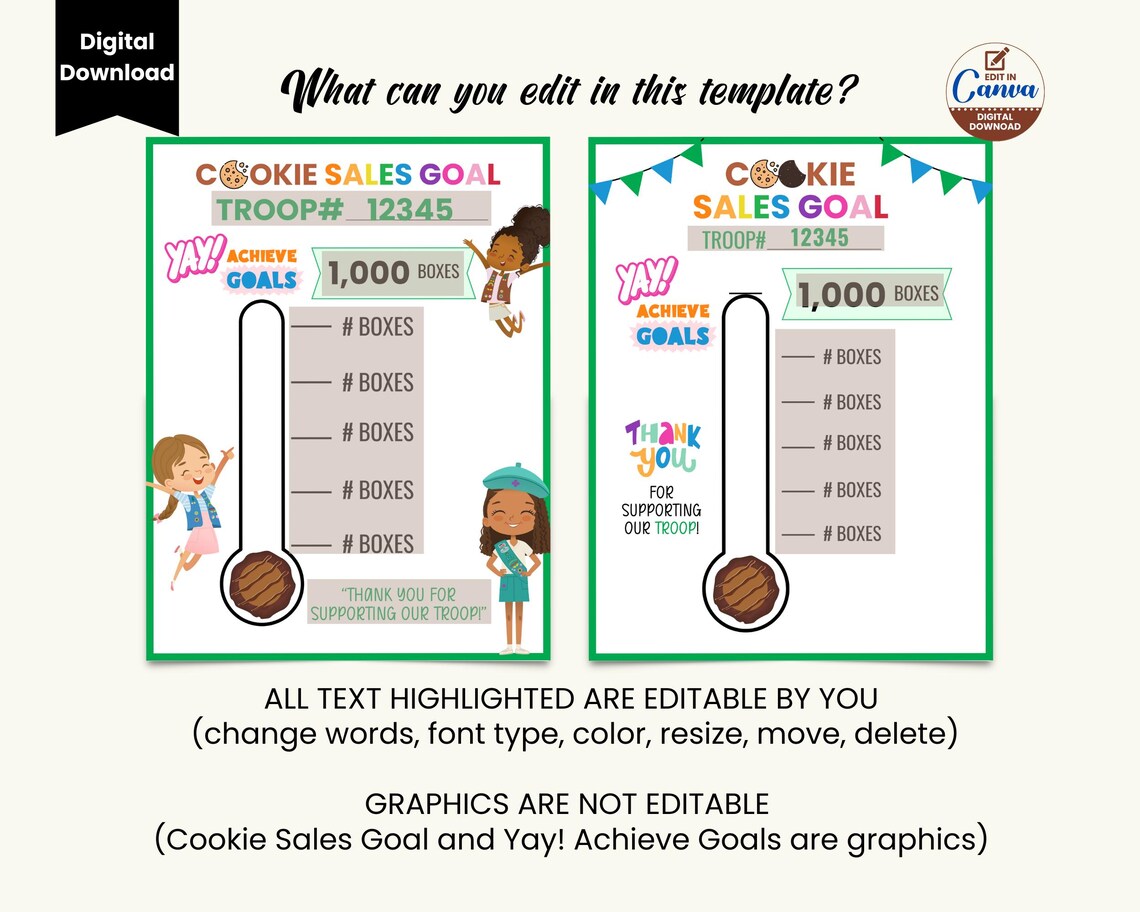 Editable Scout Cookie Goal Chart: Printable Booth Display (digital ...
