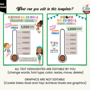 Editable Girl Scout Cookie Sales Goal Chart Cookie Booth Display Sign ...