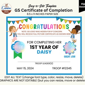 Editable Girl Scout Certificate of Completion From Daisy to Ambassador ...