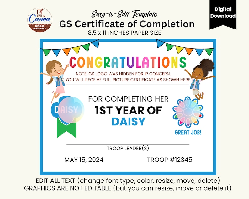 Editable Girl Scout Certificate of Completion From Daisy to Ambassador ...