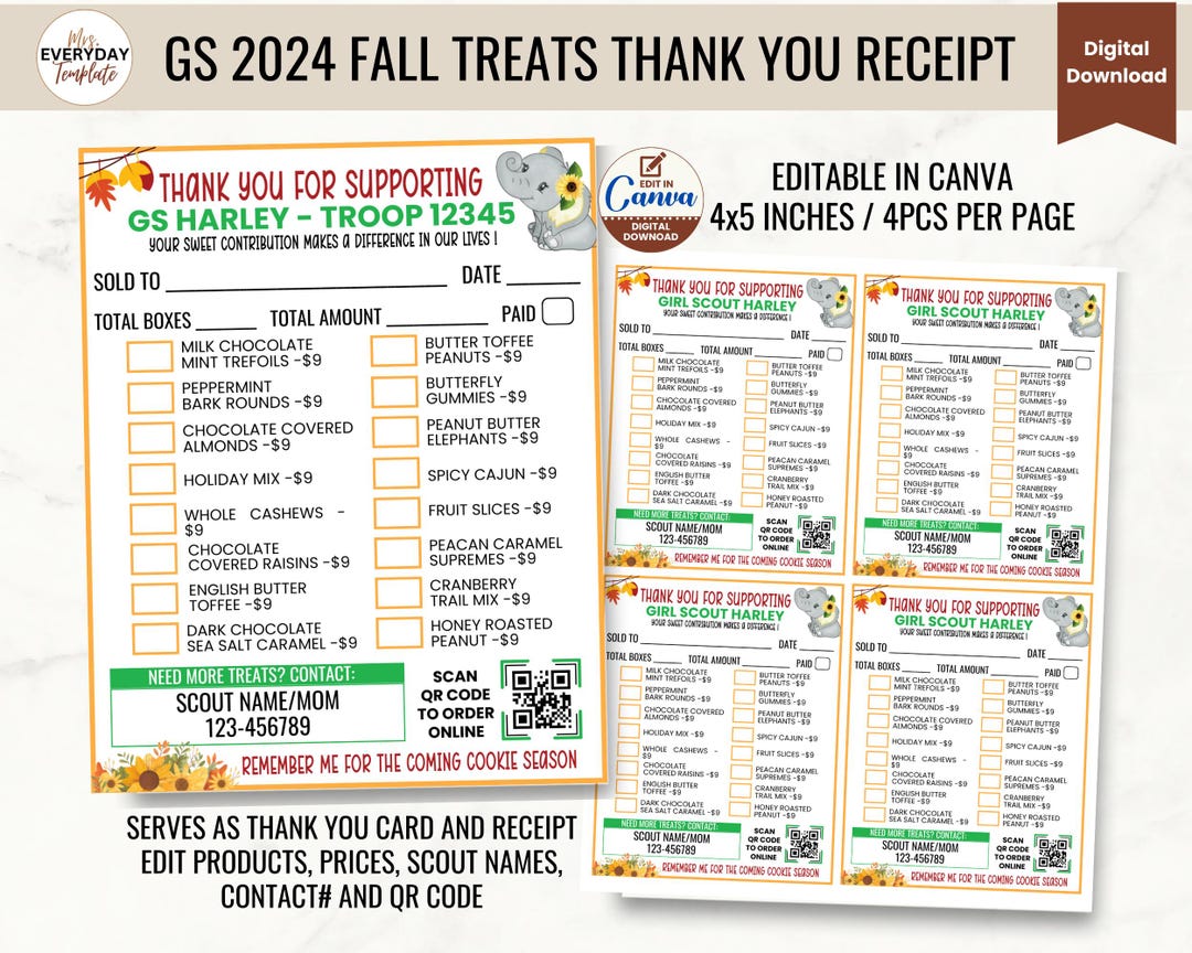 Editable Scout Fall Product Sales Flyer Thank You Card Fall Treats ...