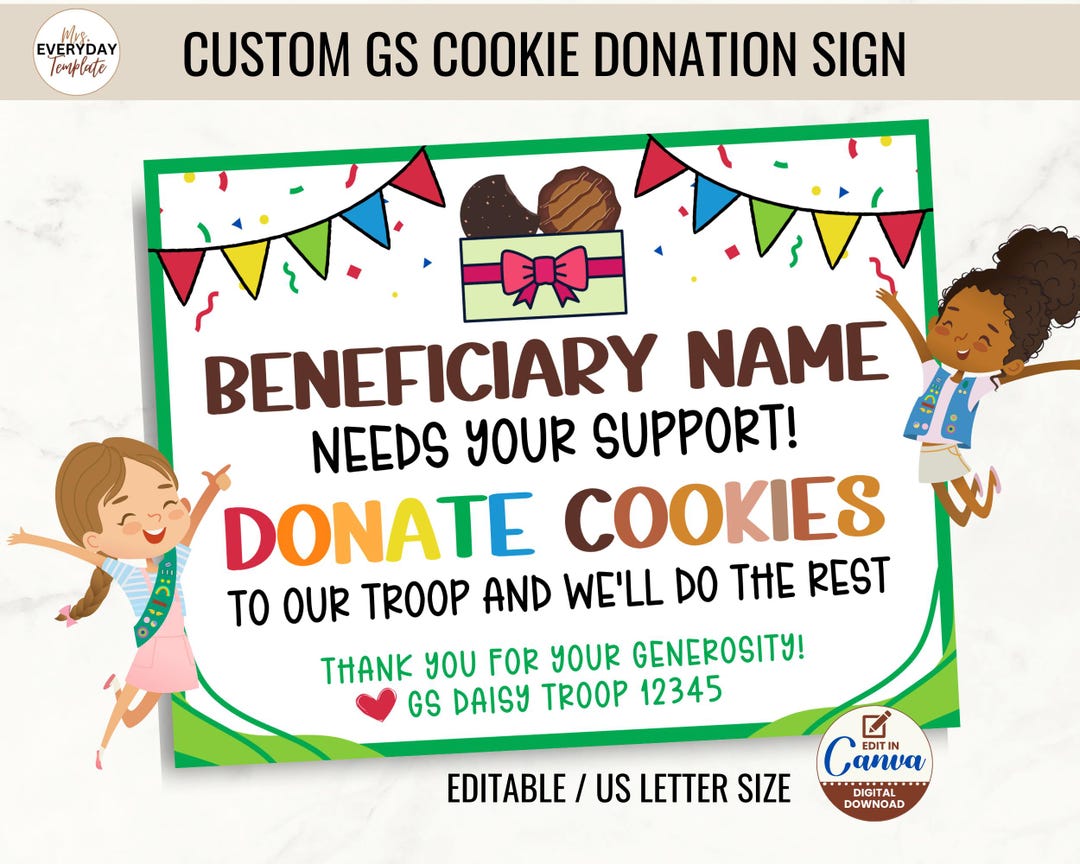 Scout Cookie Donation Poster Custom Beneficiary Donate Cookie Flyer ...