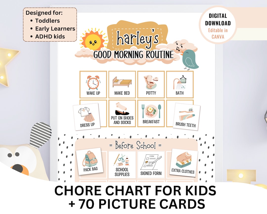 ADHD Chore Chart for Kids Printable Kids Morning Bedtime - Etsy
