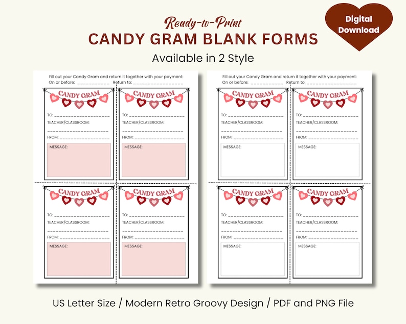 Holiday Candy Cane Gram Printable Valentines Day Candy Gram Fundraiser ...