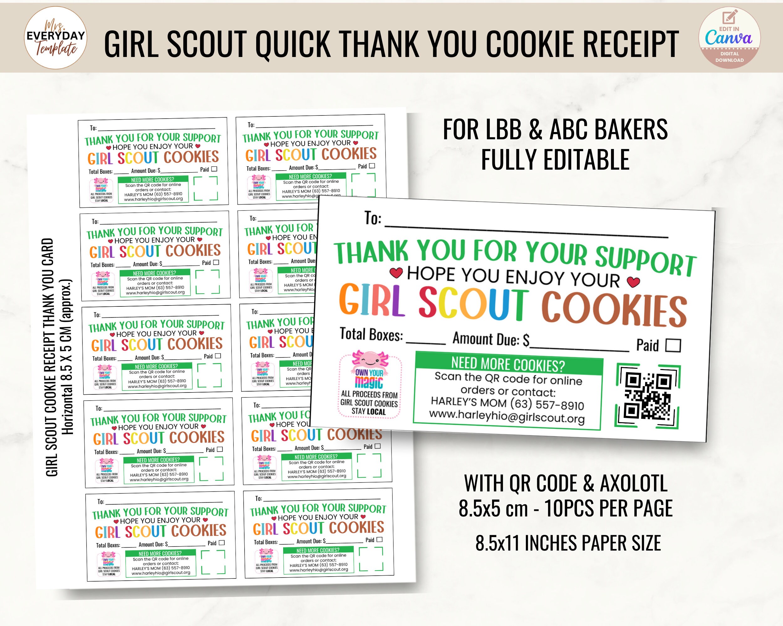 Girl Scout Cookie Quick Thank You Note Card 2024 W/ Cookie Order ...