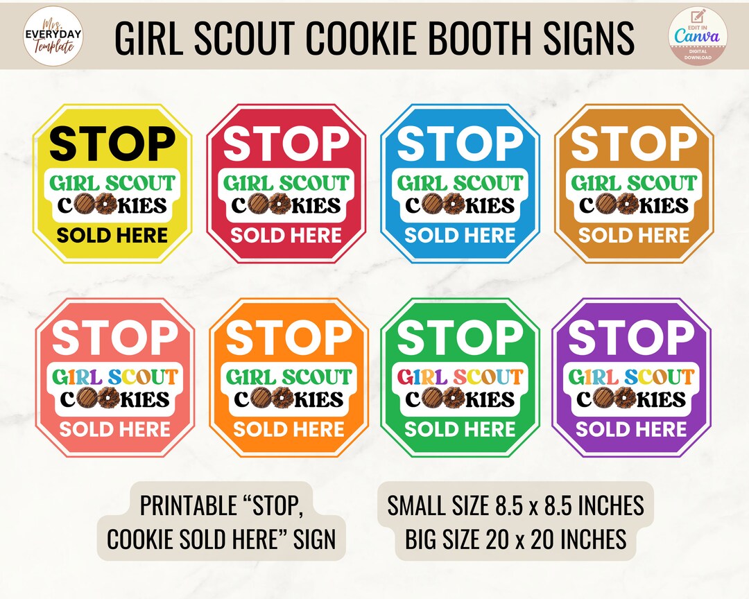 Printable Girl Scout Cookie Sign 2024 for LBB & ABC Cookies, Stop ...