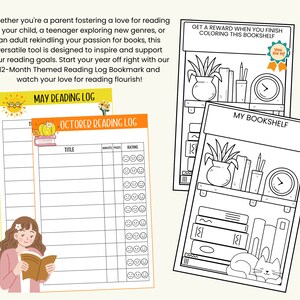 12 Month Reading Log Bookmark Printable Bookshelf Bookmark for Kids ...