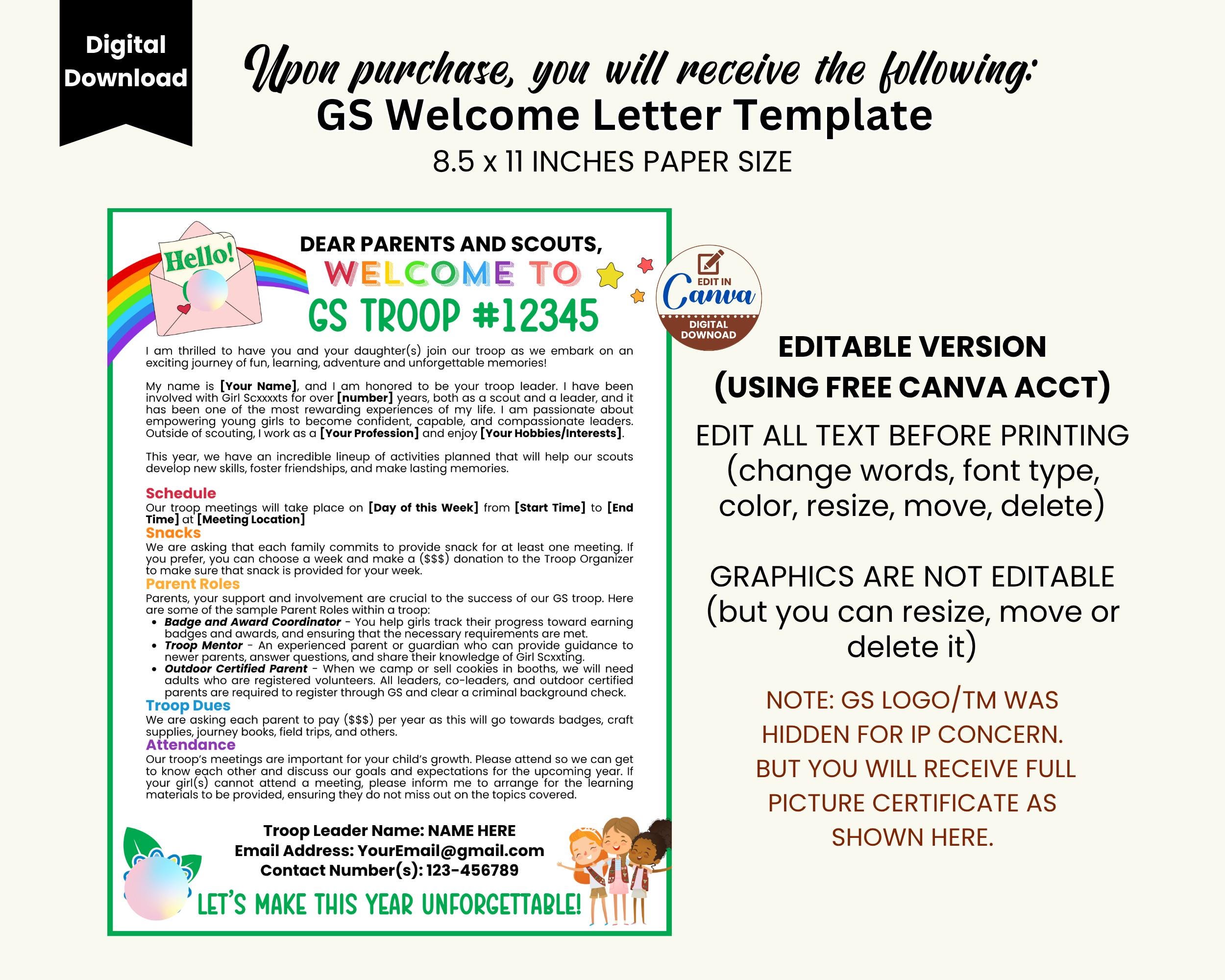 Editable Sc0ut Welcome Letter to Parents and Sc0uts, Troop Leader ...