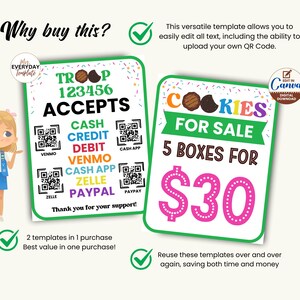 Scout Cookie Payment Sign and Price Sign Editable Template With QR Code ...