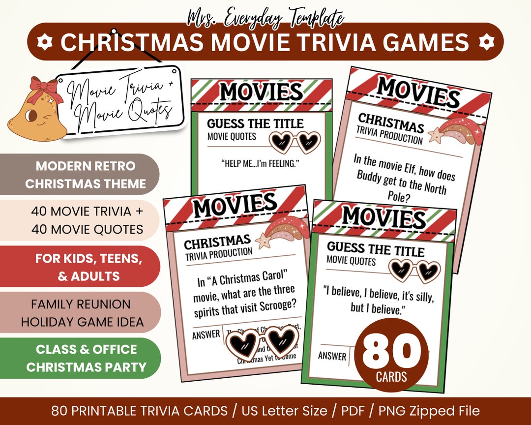 Christmas Movie Trivia Games Printable, Think Fast Game, Festive Trivia ...