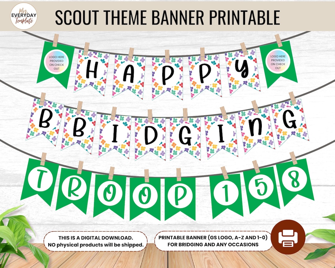 Girl Scouting Bridging Banner Printable Banting Floral Rainbow ...