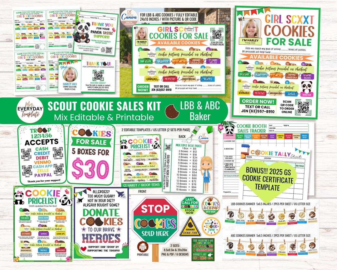 Editable Scout Cookie Sales Kit 2025 ABC & LBB Cookie Order Form Tag ...