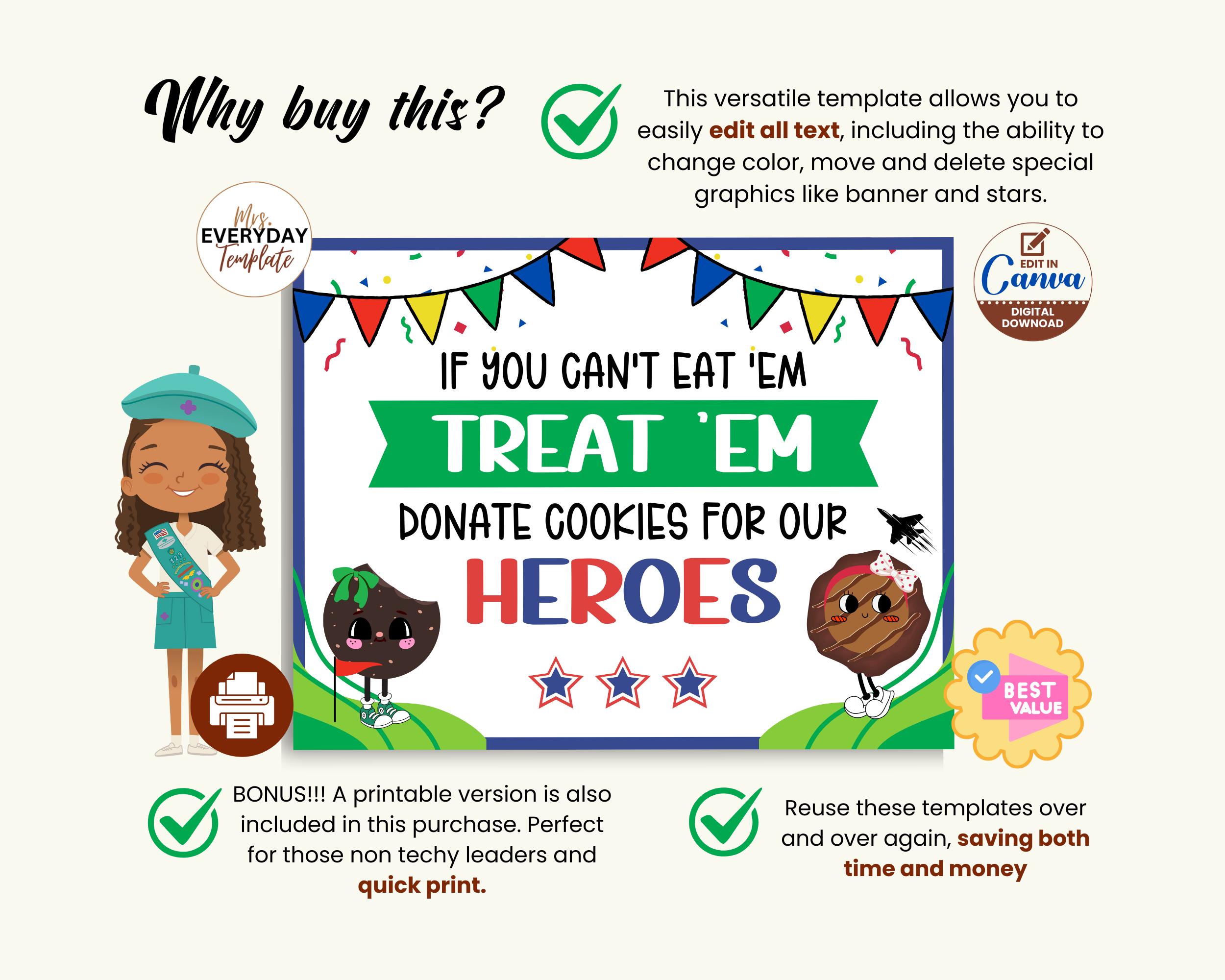 Custom Scout Cookie Donation Sign Editable Cookie Booth Sign Donate Cookie Flyer ABC & LBB ...