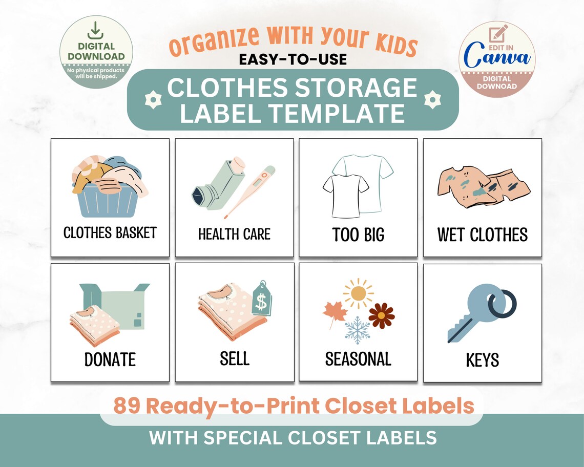 Editable Kids Clothes Storage Labels With Pictures (digital Download ...
