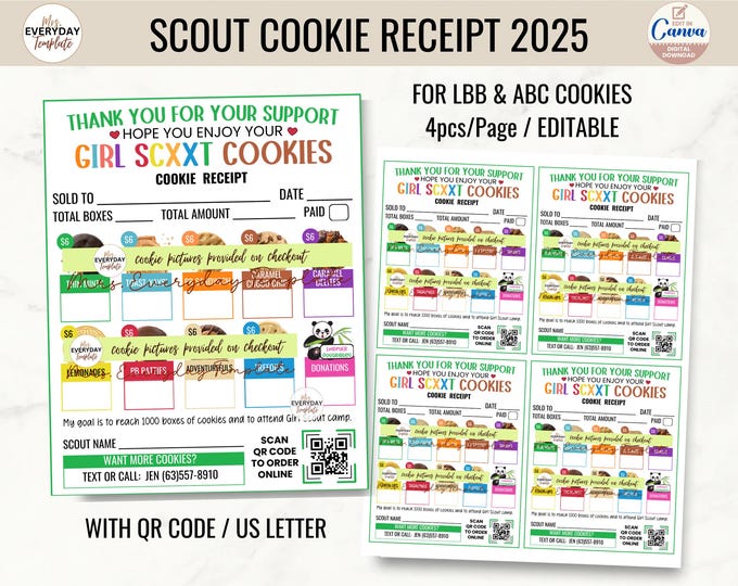 Editable Scout Cookie Sales Kit 2025 ABC & LBB Cookie Order Form Tag ...