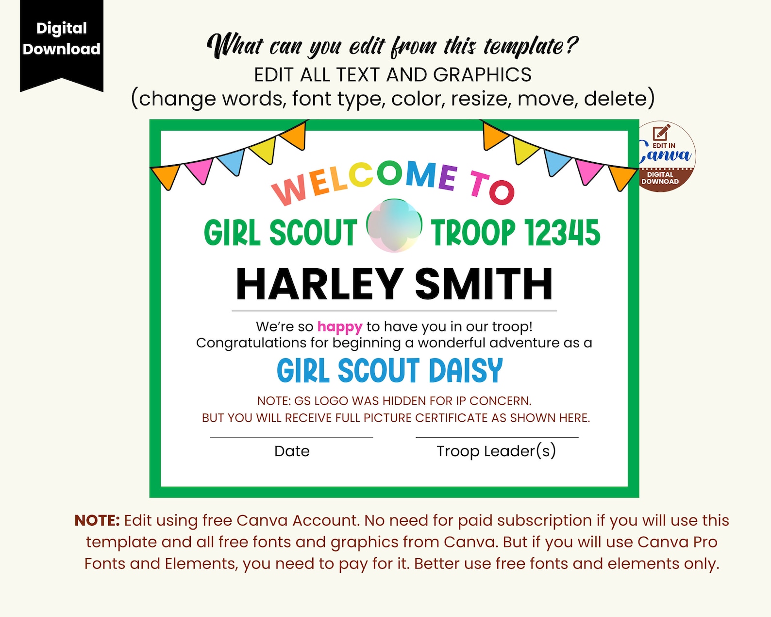 Editable Girl Scout Welcome Certificate Daisy to Ambassador, Welcome to ...