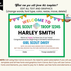 Editable Girl Scout Welcome Certificate Daisy to Ambassador, Welcome to ...