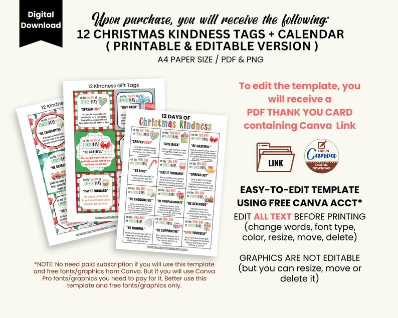 12 Days of Christmas Tags & Kindness Calendar Missionary Christmas ...